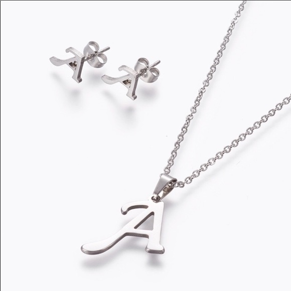 Jewelry | Letter A Pendant Necklace And Earrings Set | Poshmark